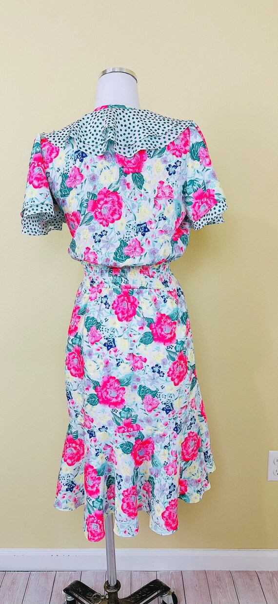 1980s Vintage Susan Tudor Pink Floral Dress / 80s Pol… - Gem