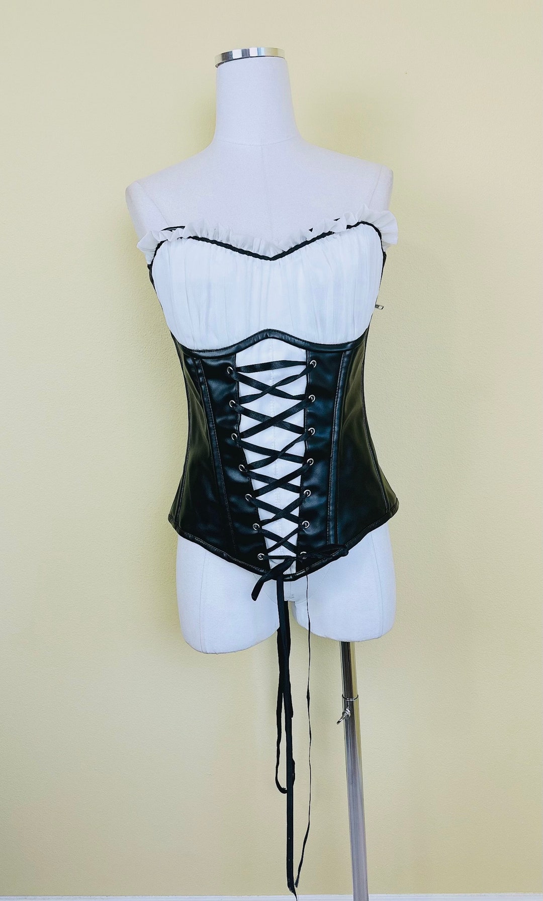 1990s Vintage Top Drawer Goth Pleather Corset / 90s White and Black ...