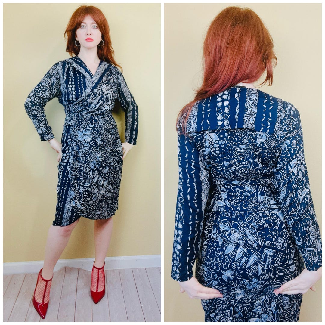 1980s Vintage Carole Little Nautical Suit: Rayon Seashell Sailor Collar ...