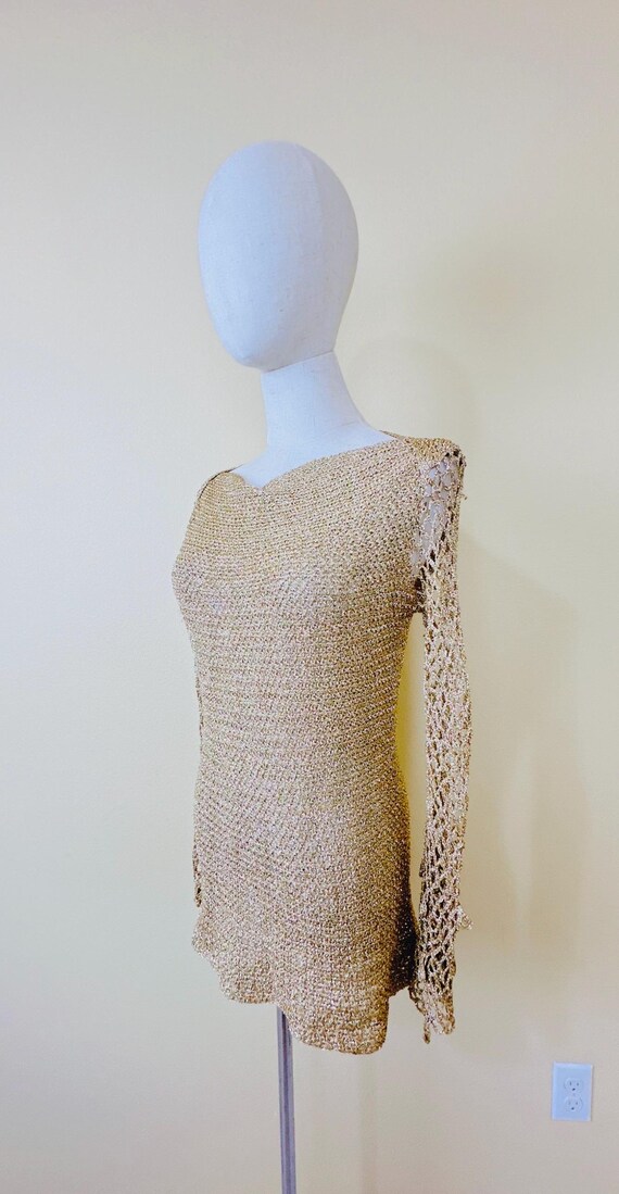1960s Vintage Gold Lurex Crochet Micro Mini / 60s Gog… - Gem