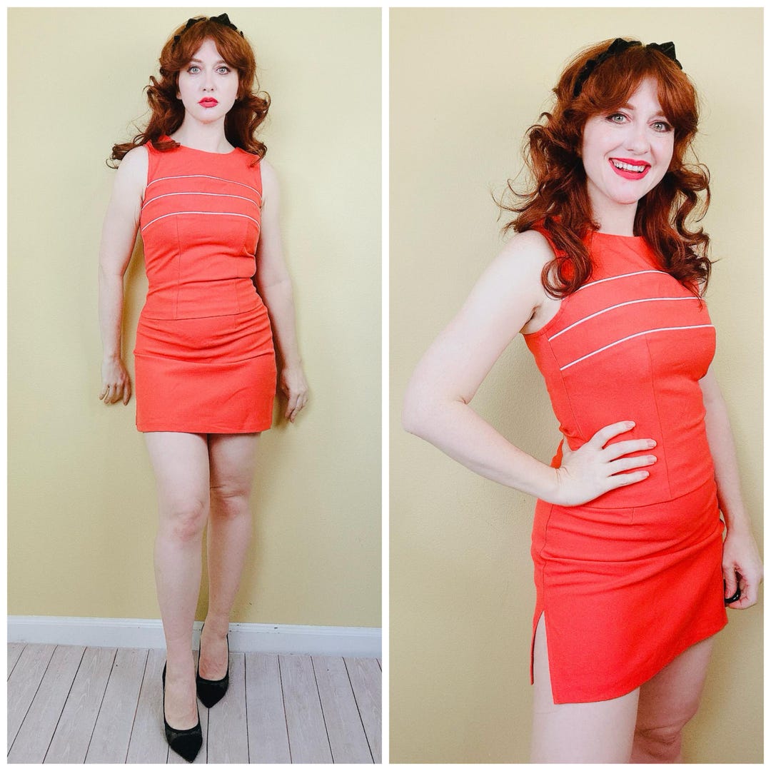 1990s Vintage Byer Too Salmon Skirt Set / 90s Coral Poly Tank and Mini ...