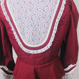 1970s Vintage Maroon Calico Quilted Skirt Set / 70s Cotton Peplum ...