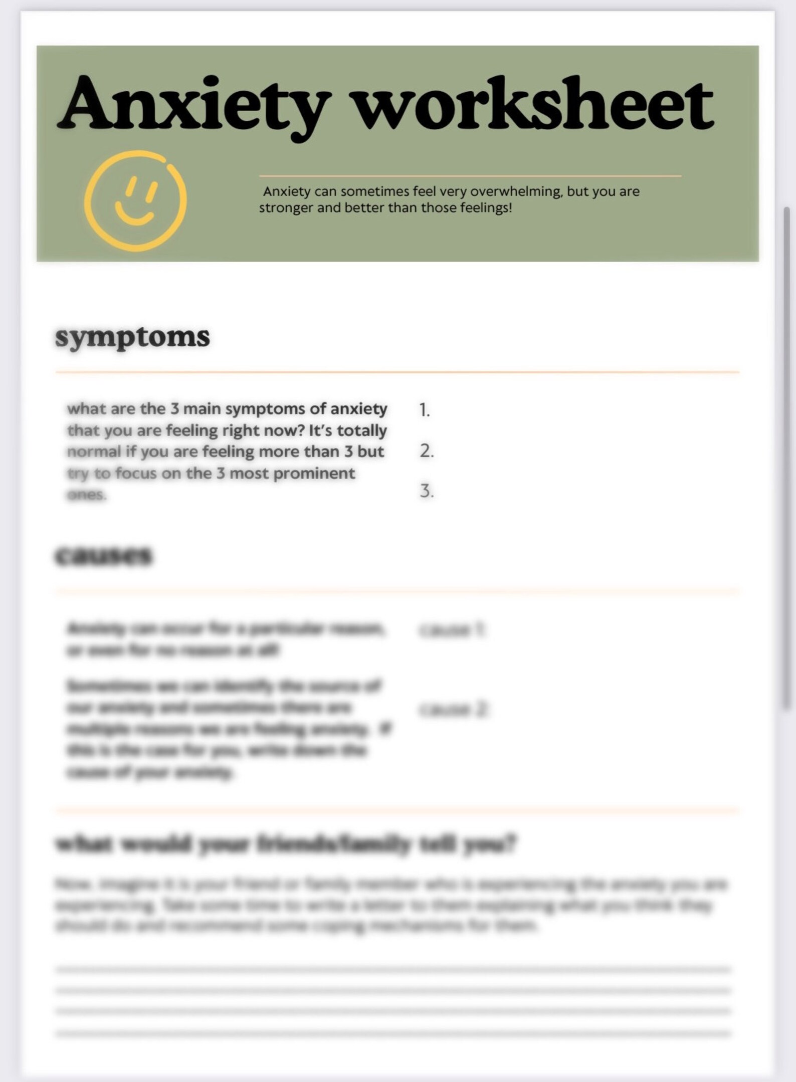 Anxiety Worksheet/coping Mechanism - Etsy