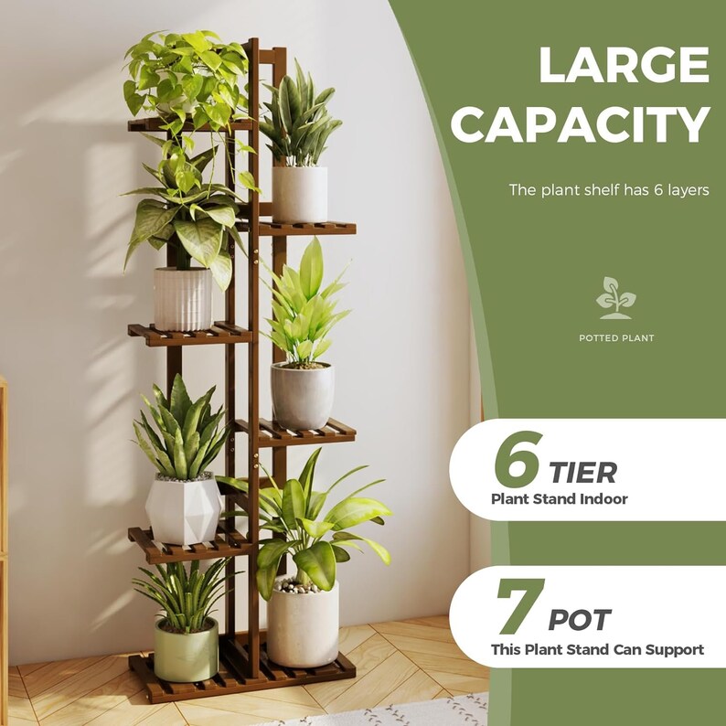 6 Tier Bamboo Plant Stand Indoor, Corner Plant Shelf for Multiple ...