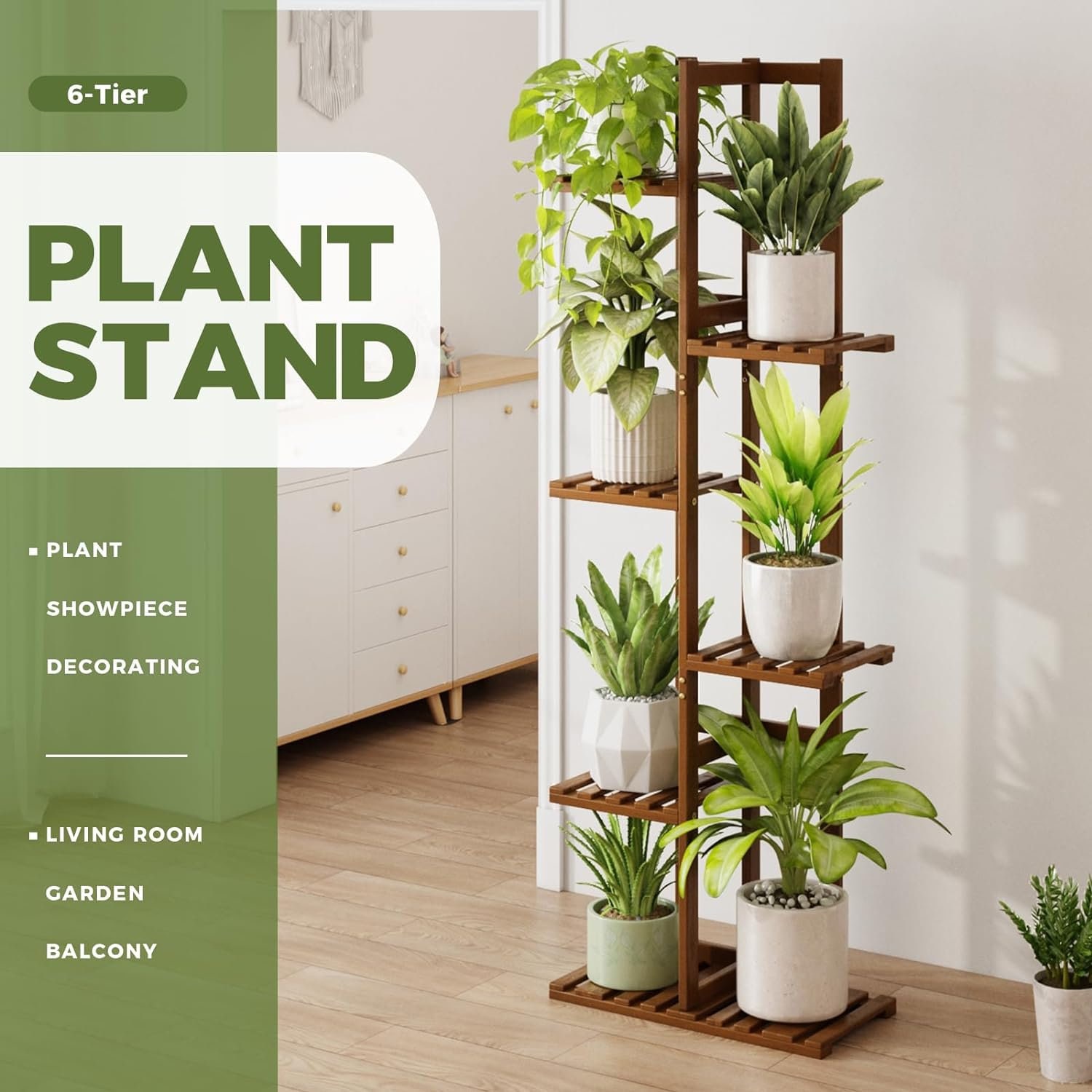 6 Tier Bamboo Plant Stand Indoor, Corner Plant Shelf for Multiple ...