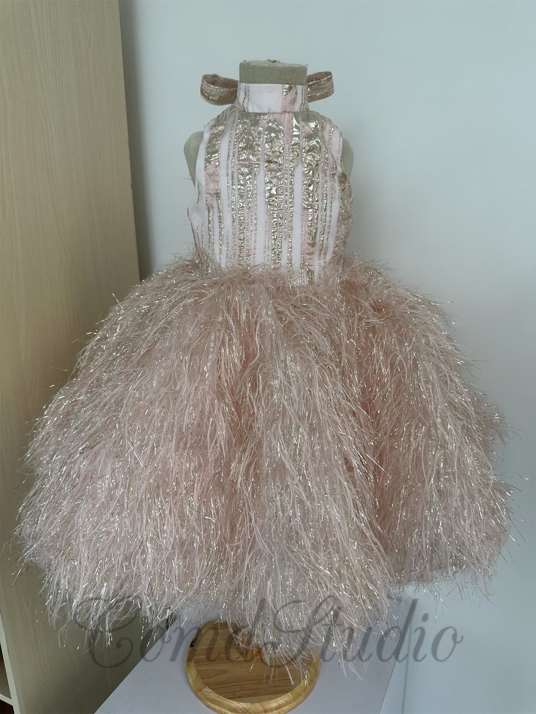 Feather Flower Girl Dresses Pink Girls Dress Halter Pageant Dress for ...