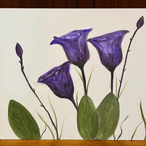 Violet Flowers Acrylic Painting, Floral Wall Art - Etsy