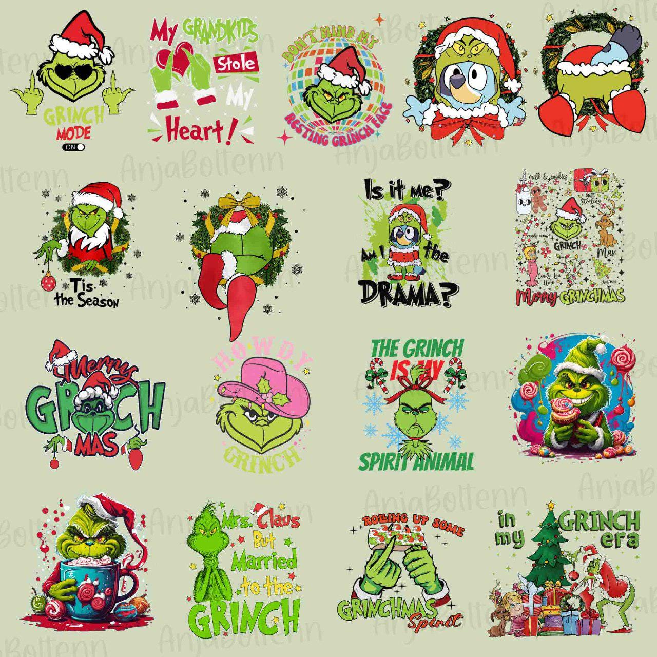 Funny Grinch Png Bundle, Cartoon Grinch Png, Cute Grinch Christmas Png ...