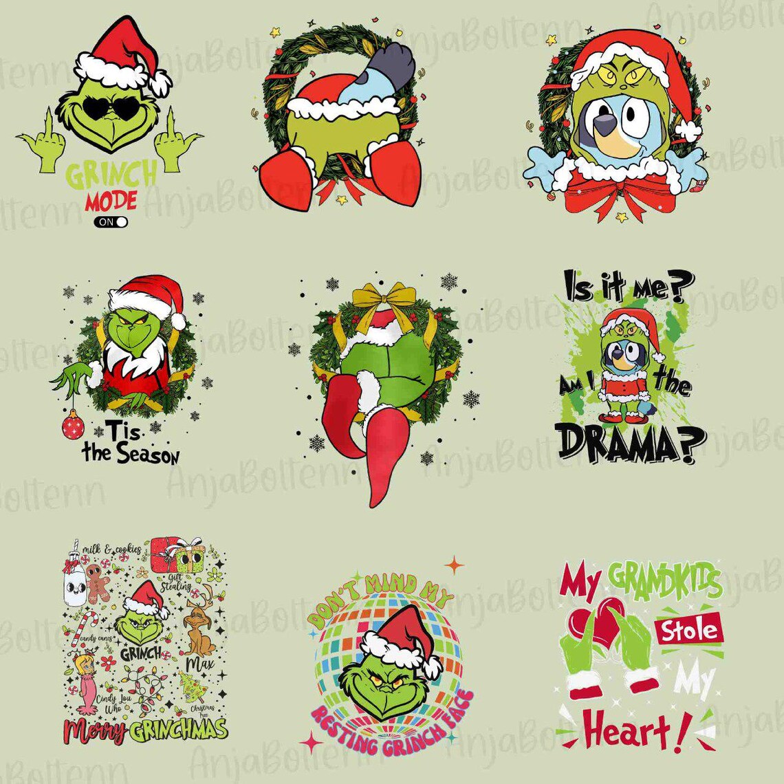 Funny Grinch Png Bundle, Cartoon Grinch Png, Cute Grinch Christmas Png ...