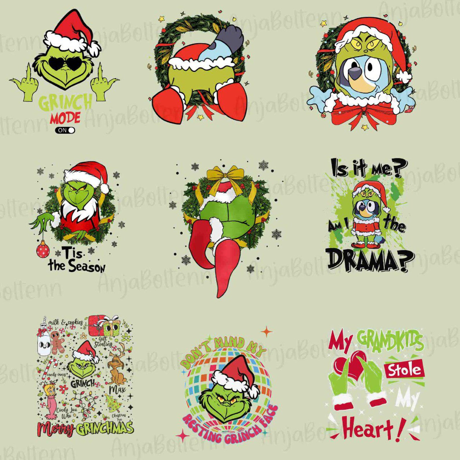 Funny Grinch Png Bundle, Cartoon Grinch Png, Cute Grinch Christmas Png ...