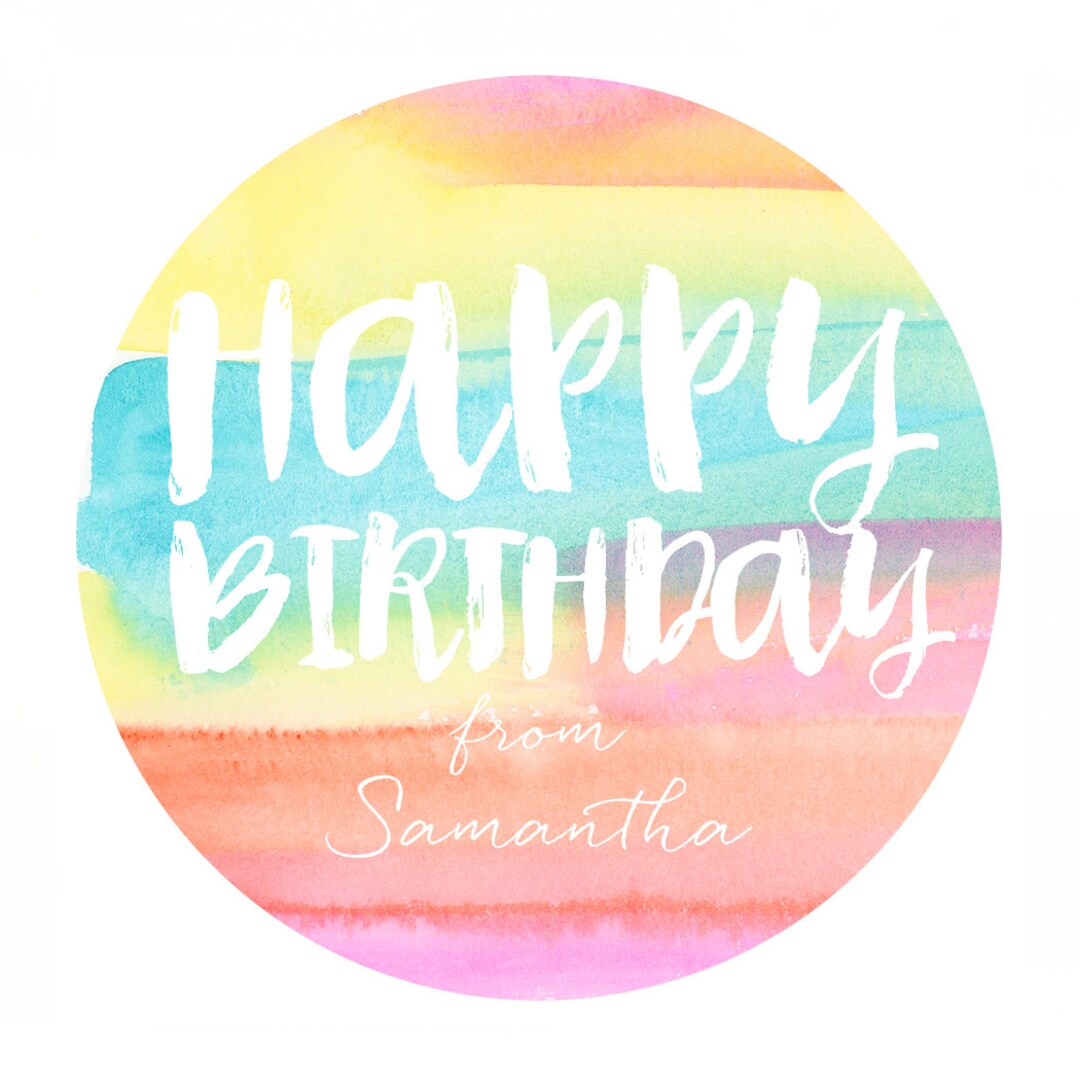 Personalized Happy Birthday Stickers, Watercolor, Rainbow Stickers ...