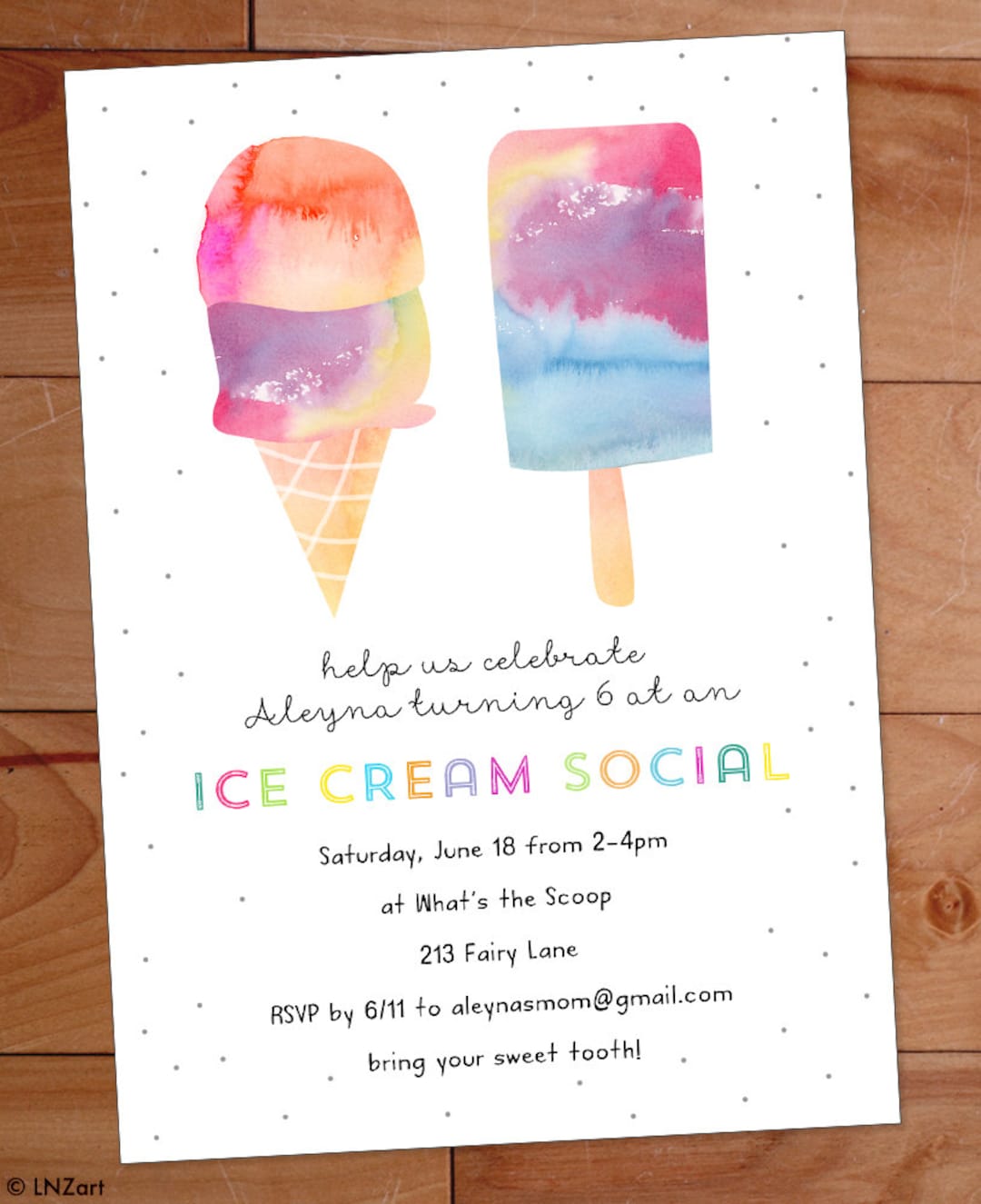 Ice Cream Party Invitation, Ice Cream Birthday Party Invite, Watercolor ...