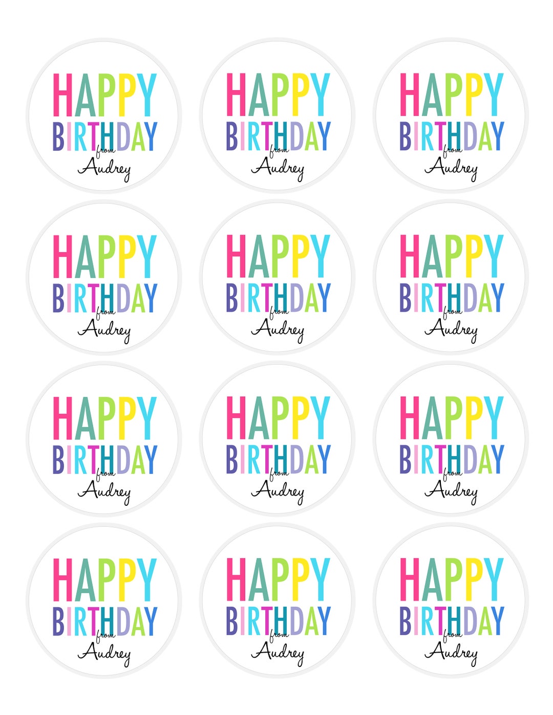 Personalized Happy Birthday Stickers, 2.5 Inch, Gift, Rainbow Stickers ...