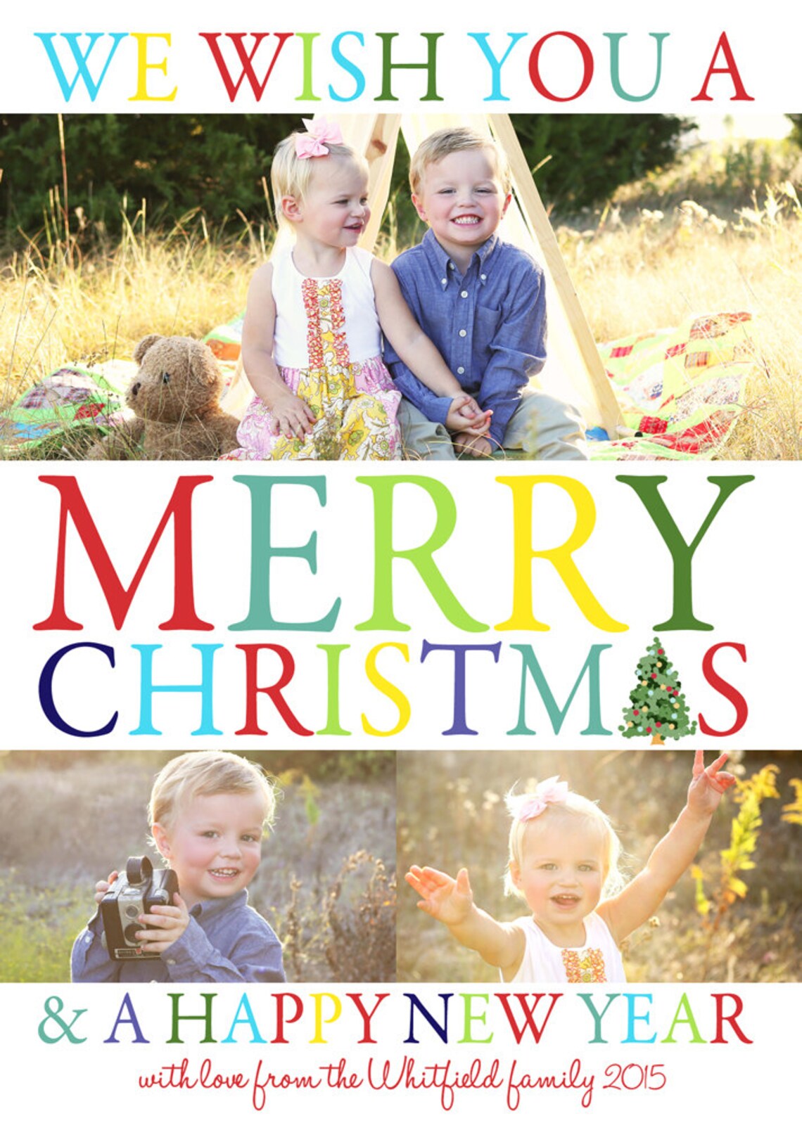 Photo Christmas Card Bright Colors Rainbow Merry Christmas | Etsy