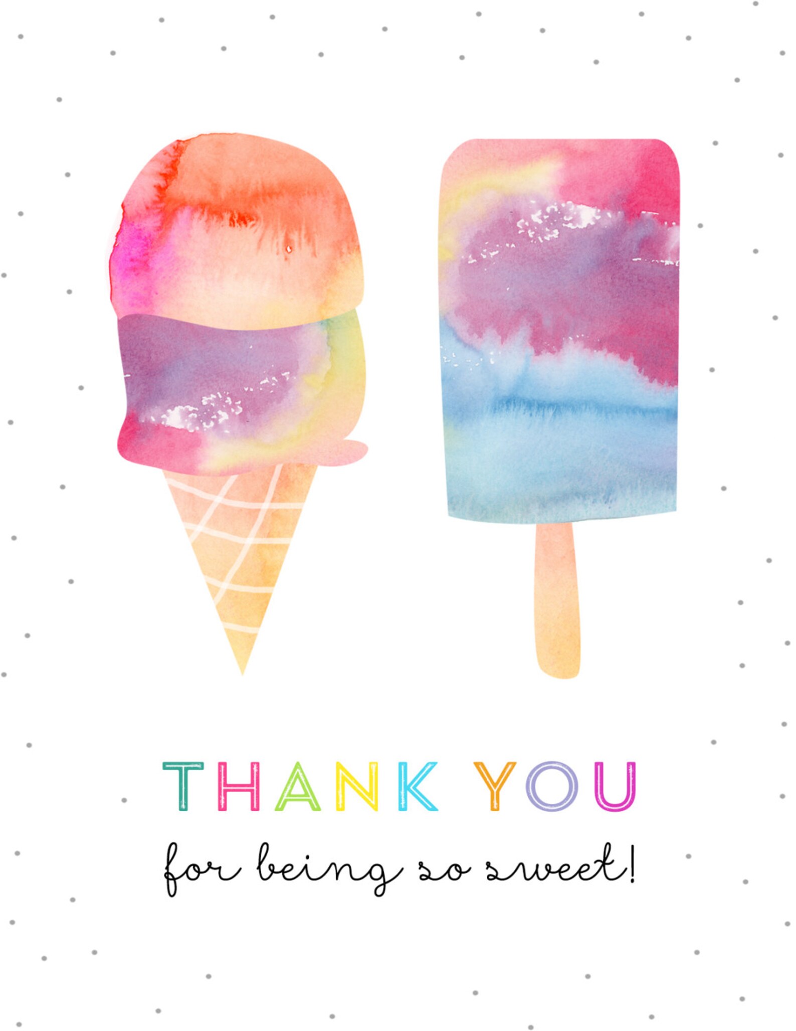 Ice Cream Thank You Watercolor Notecards Ice Cream Cone | Etsy