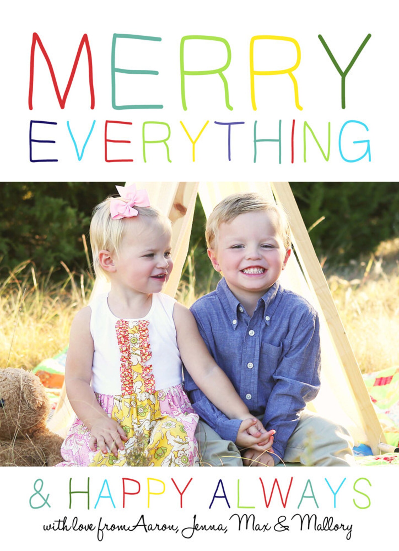 Photo Christmas Card Bright Colors Rainbow Merry Christmas | Etsy