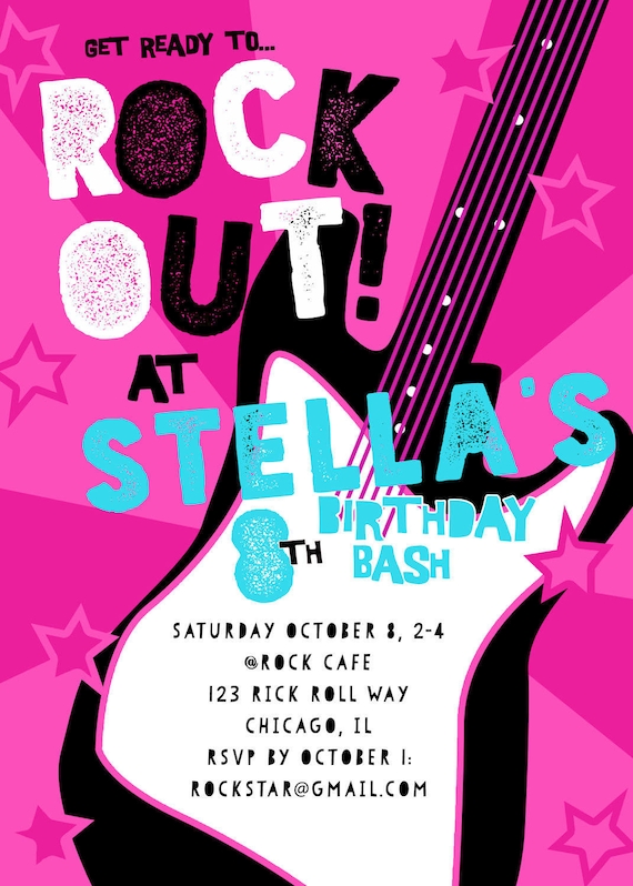 Invitaciones De Estrella De Rock Para Imprimir Cartel De Banda De Rock