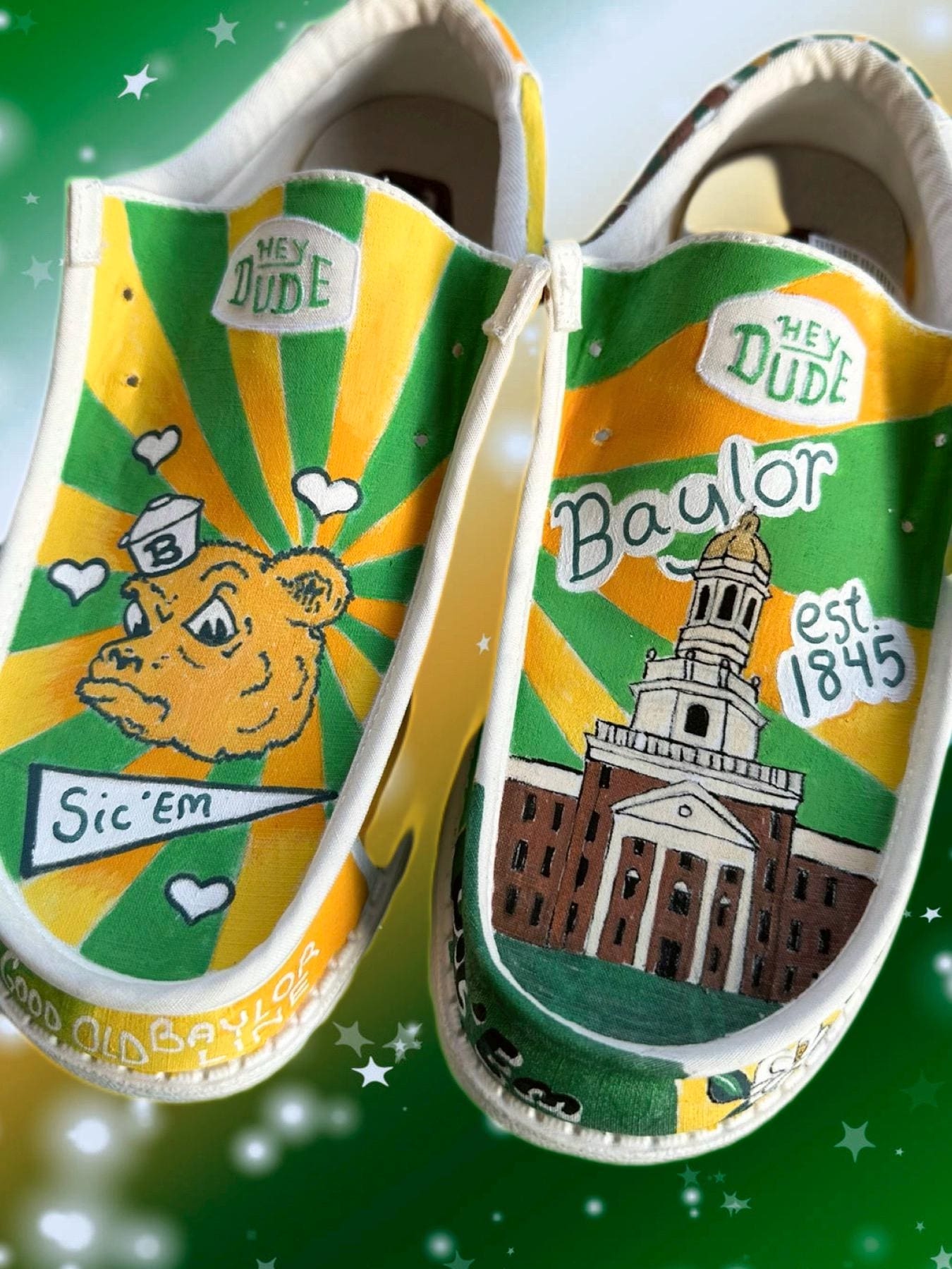 Baylor University Shoes! Hand Painted and Custom. Shoes Made to Order- Slip on Style Loafers ...