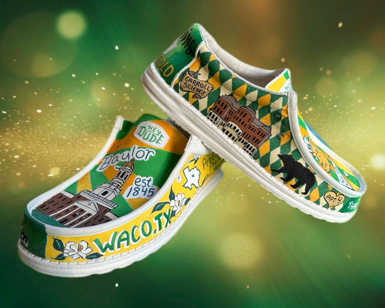 Baylor University Shoes! Hand Painted and Custom. Shoes Made to Order- Slip on Style Loafers ...
