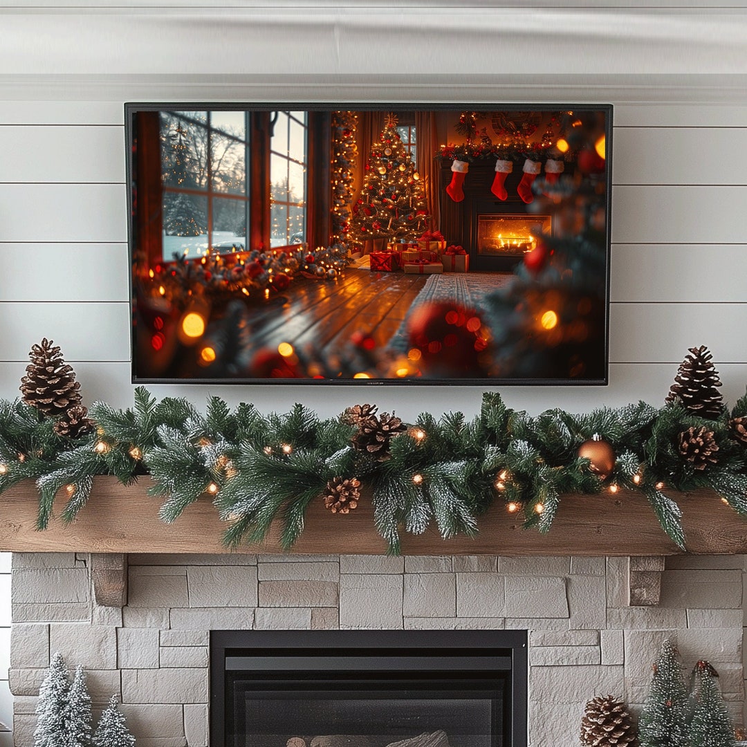 Christmas Tree TV Frame Art: Holiday Fireplace Scene (digital Download ...
