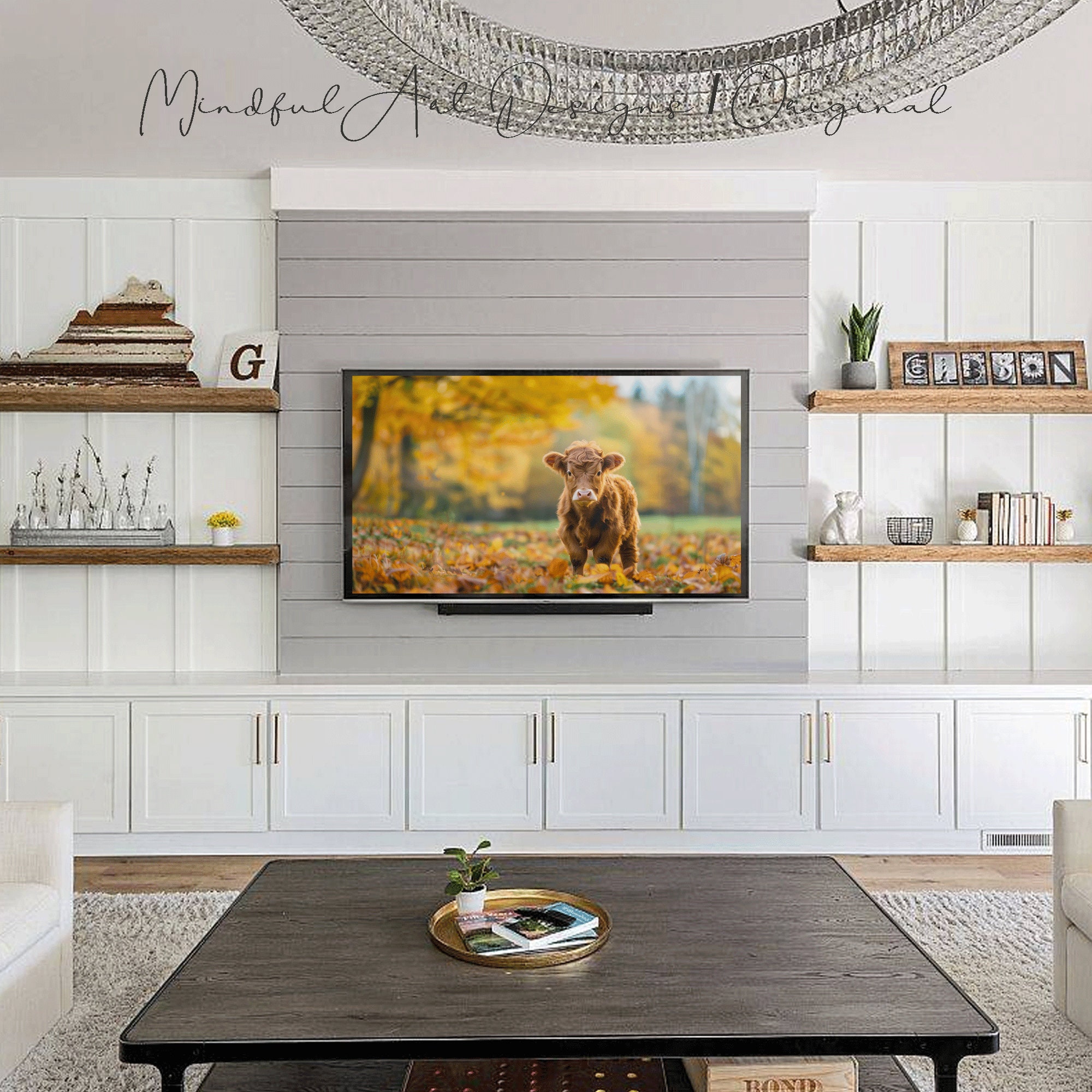 Baby Cow Framed Tv Art, Highland Cow TV Artwork, Fall Cow Framed Tv Art ...