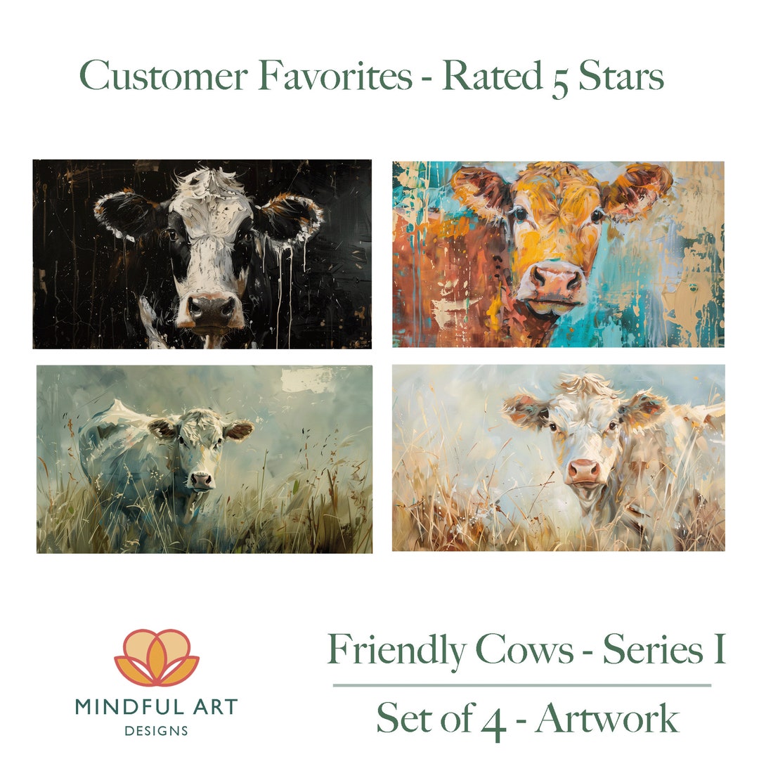 TV Frame Artwork - Cow Digital Art - Set of 4 - Samsung Frame TV - Cow ...