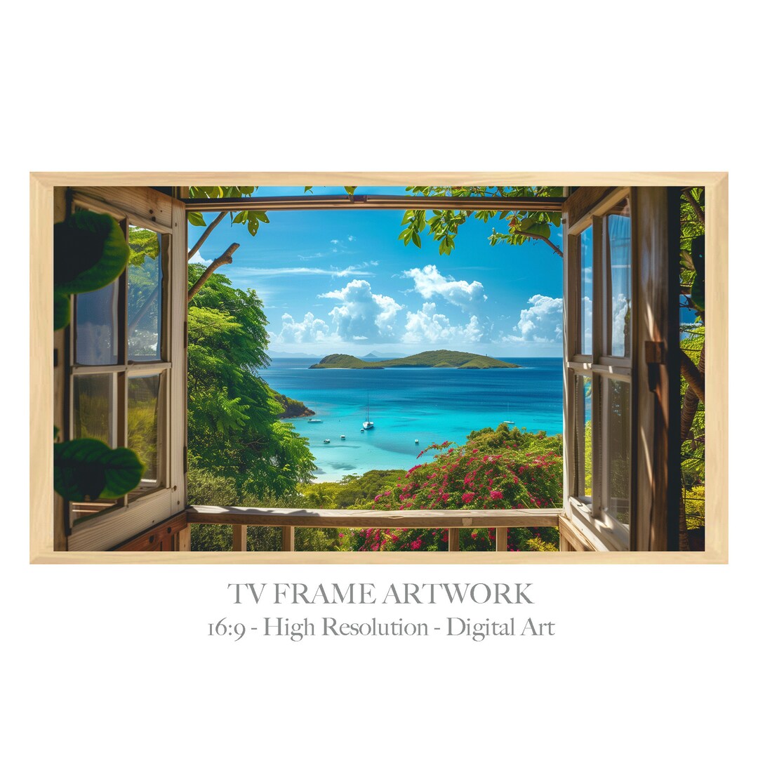 Tropical Island View TV Frame Art: Caribbean Window (digital Download ...