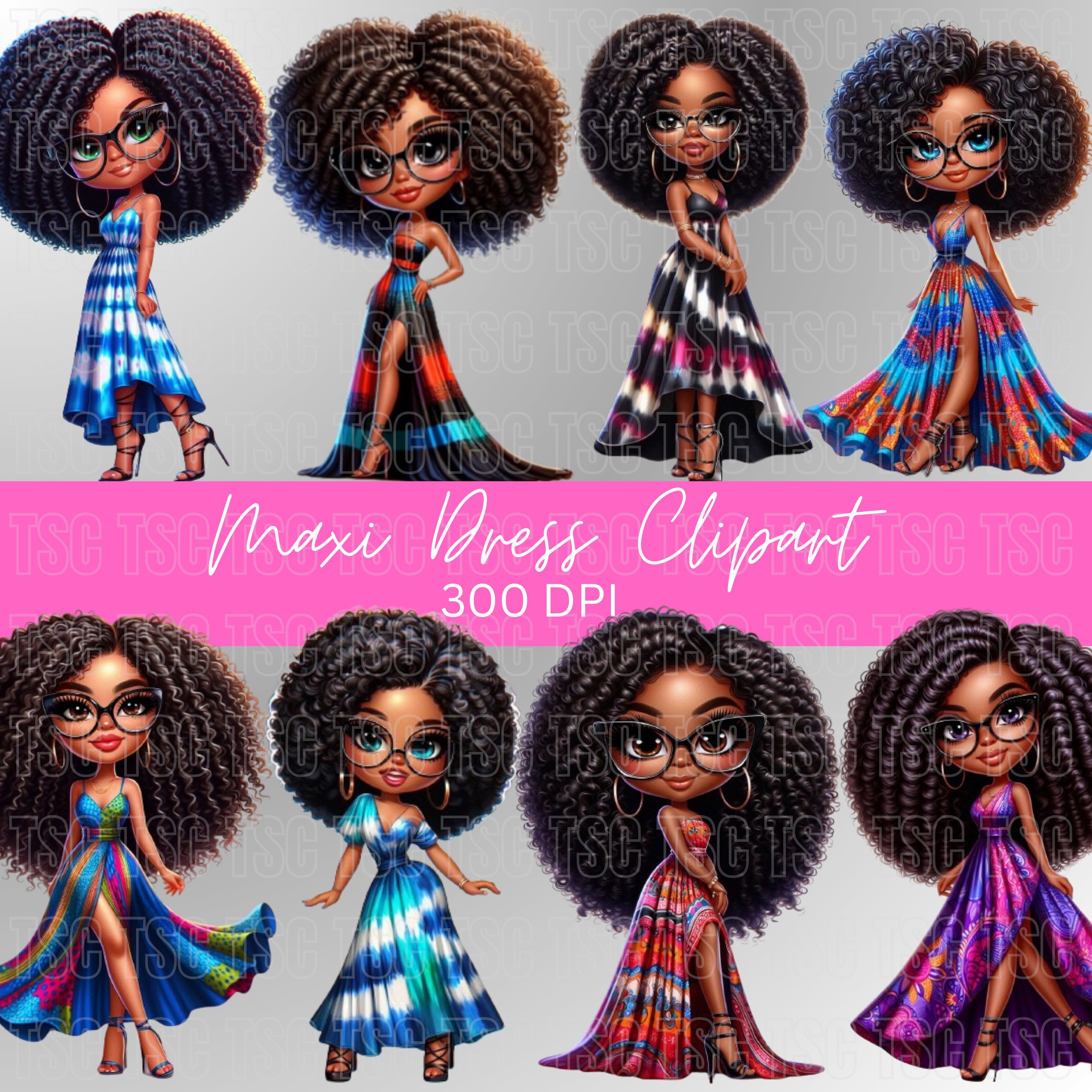 Maxi Dress Clipart, Fashion Girl Clipart, Black Girl Clipart, Boss Lady ...
