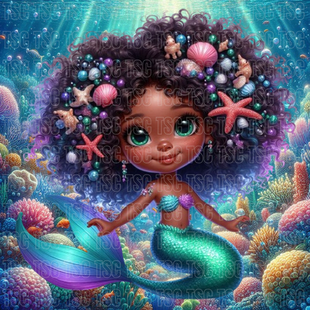 Black Mermaid, Mermaid Clipart, Afro Baby Mermaid, Black Girl Mermaid ...