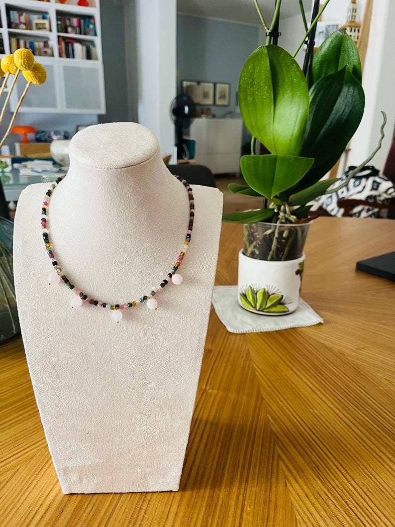 Necklace With Tourmaline Cubes and Pastel Rose Quartz - Etsy