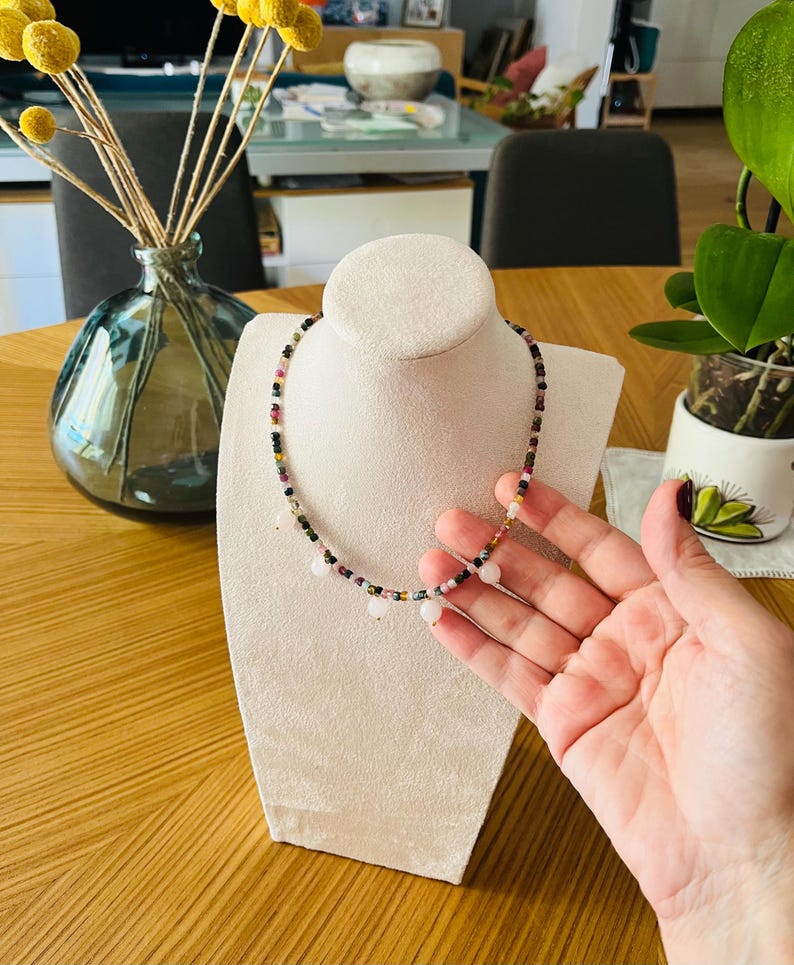 Necklace With Tourmaline Cubes and Pastel Rose Quartz - Etsy