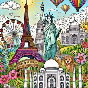 Coloring for Adult: Famous Landmarks Around the World - Etsy