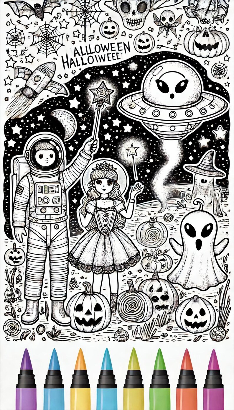 Halloween in Space Coloring Book for Children - Etsy