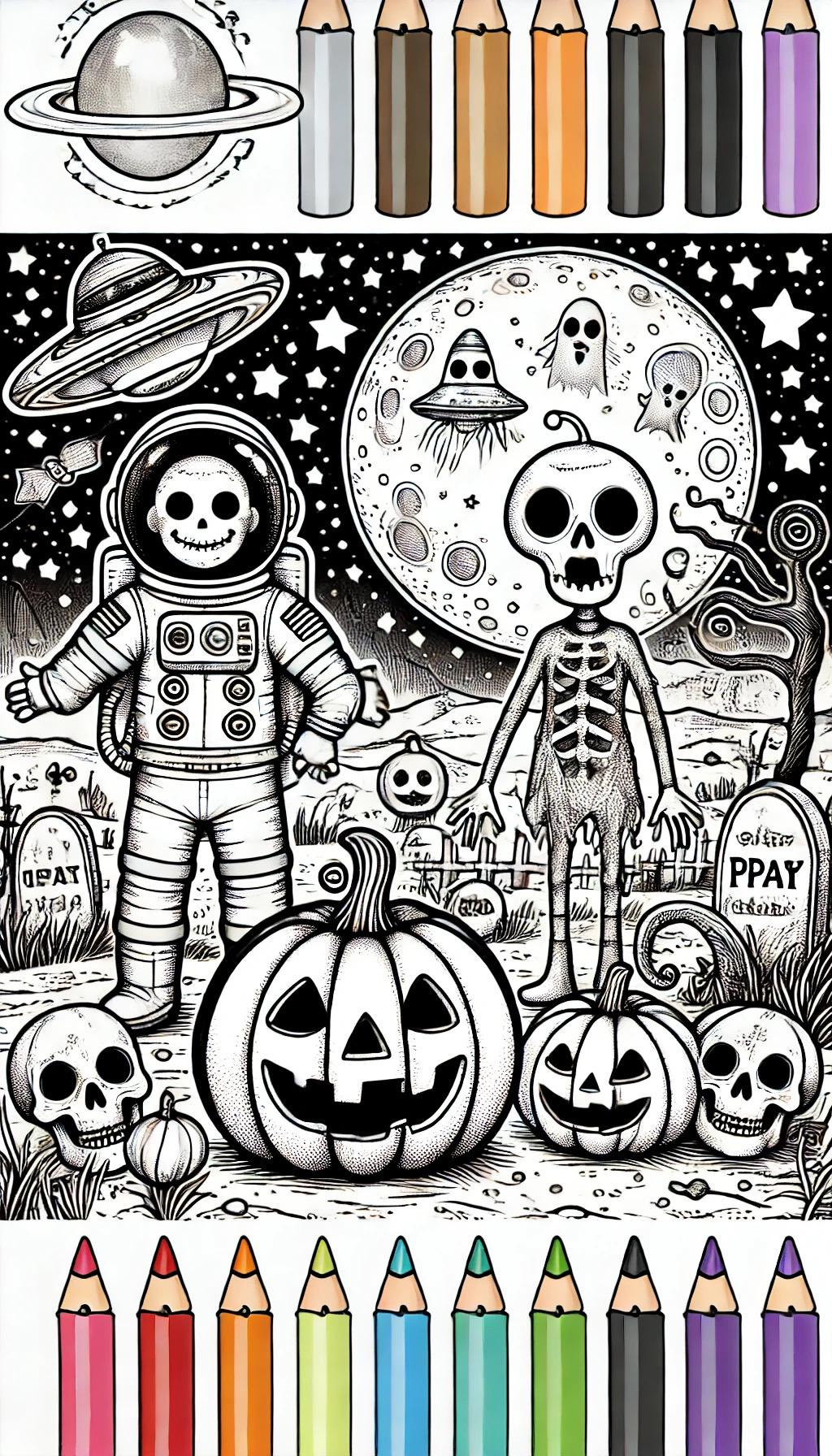 Halloween in Space Coloring Book for Children - Etsy