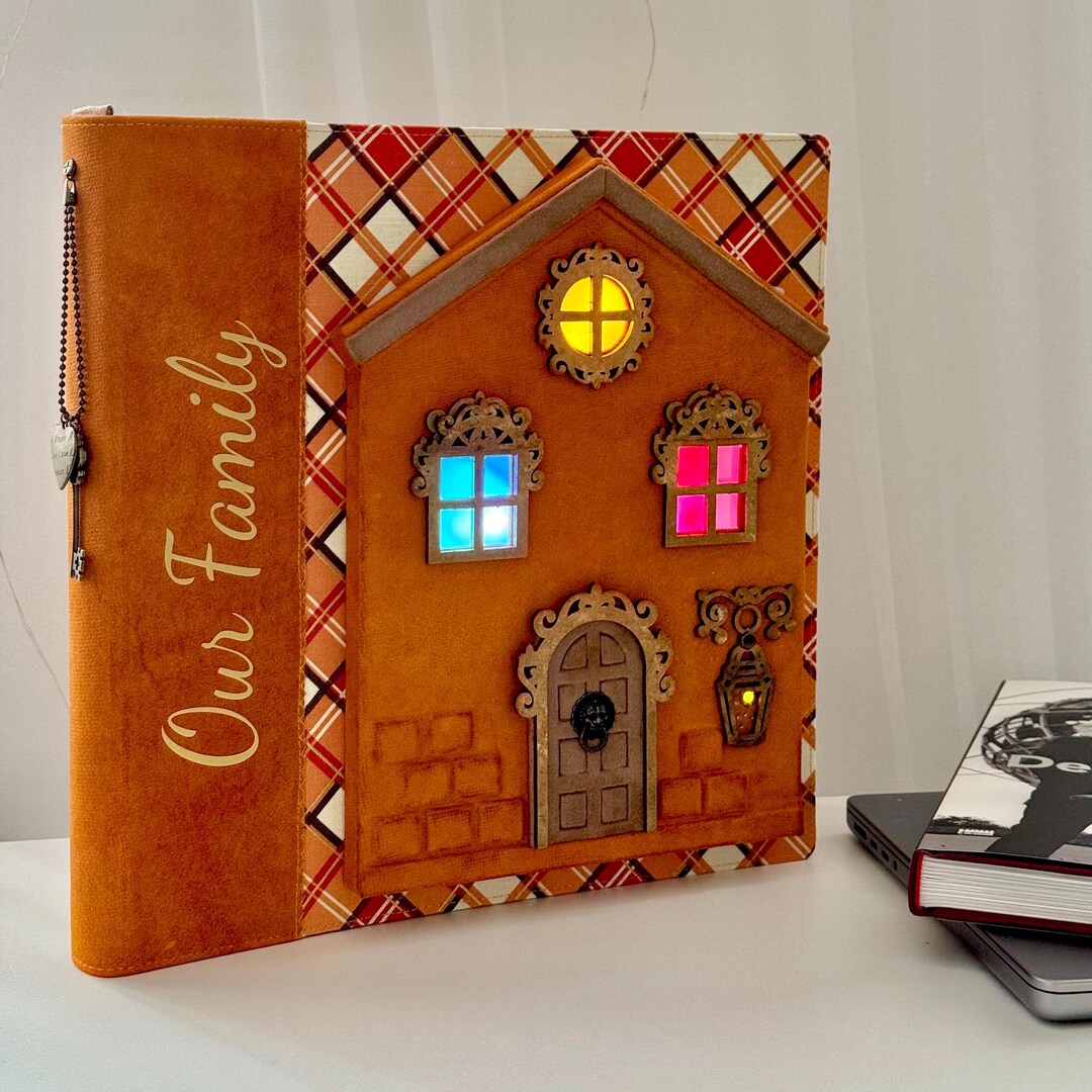 Large Suede Family Album With House and LED Light on the Cover, Amber ...