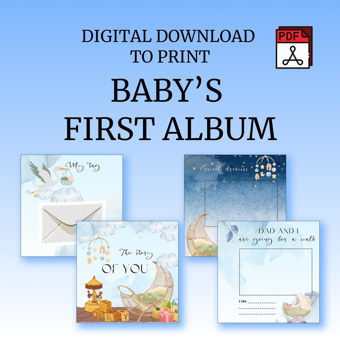 Printable First Year Baby Boy Photobook, 32 Digital Download Pages for ...