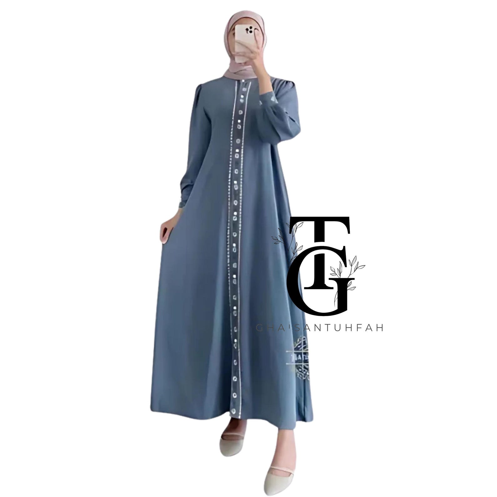 Abaya Gamis Embroidered With Florals, Muslim Dress, Modest Maxi Dress ...