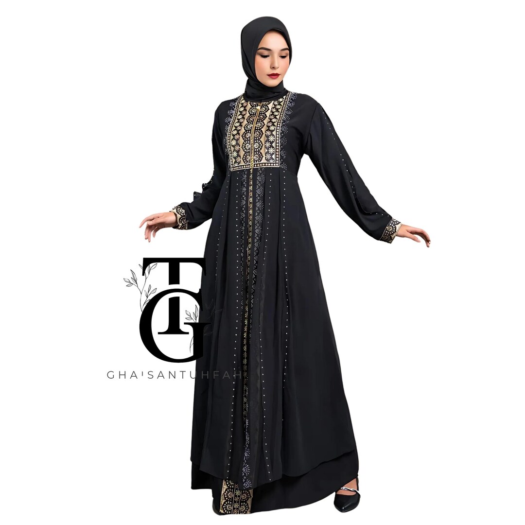 Luxurious Turkish Black Abaya, Muslim Dress, Modest Maxi Dress, Islamic ...