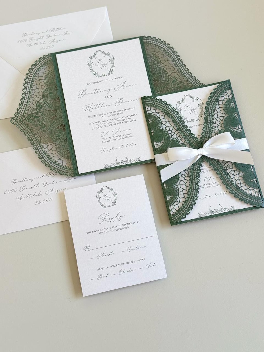 Custom Wedding Invitation Olive Green Lace Wedding Invite Laser Cut ...