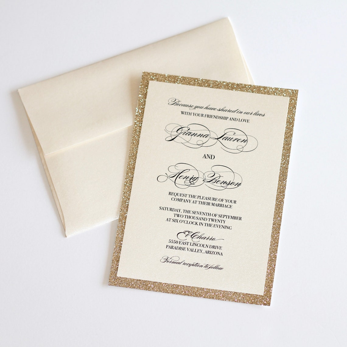 Gold Glitter Wedding Invitation Modern Wedding Card - Etsy