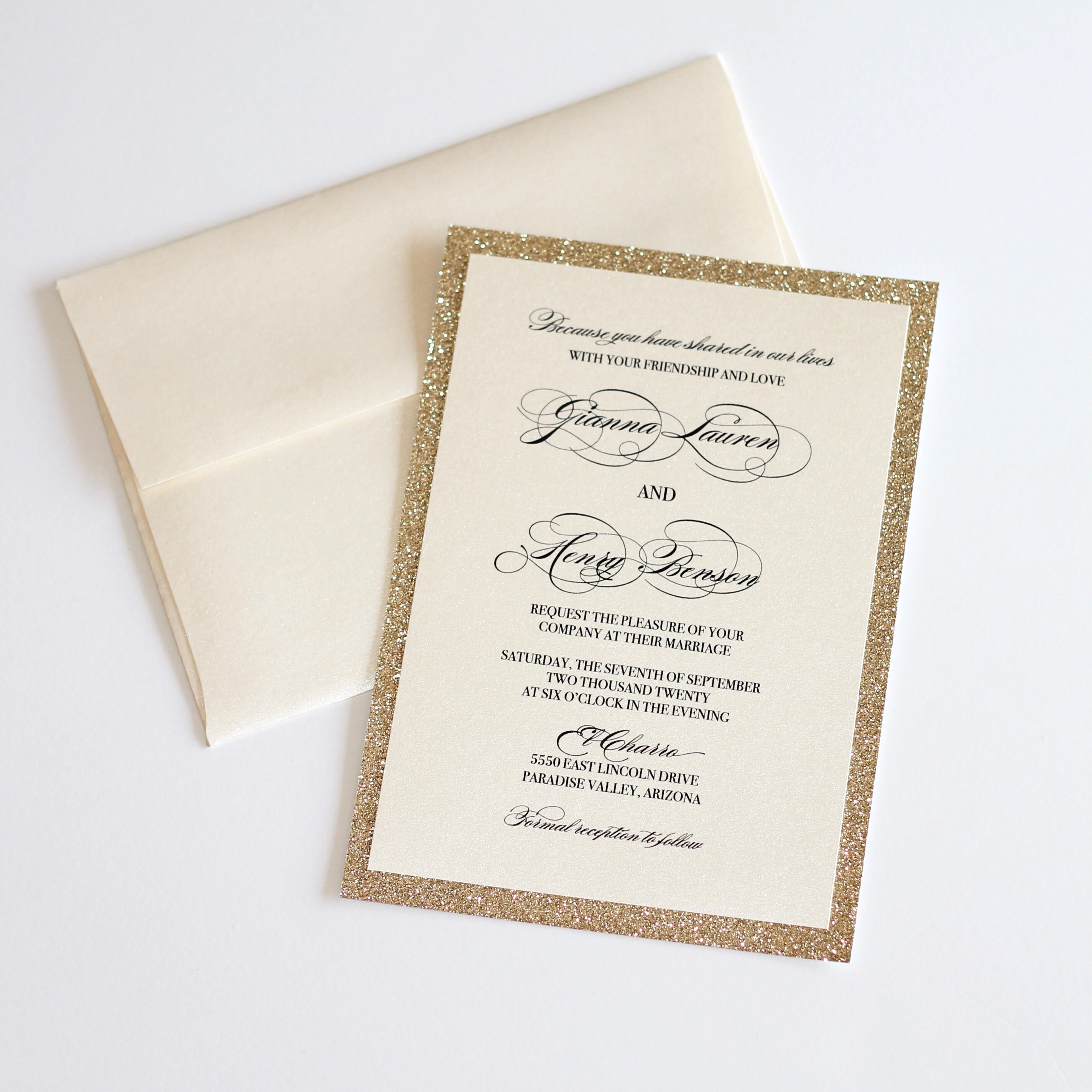 Gold Glitter Wedding Invitation Modern Wedding Card | Etsy