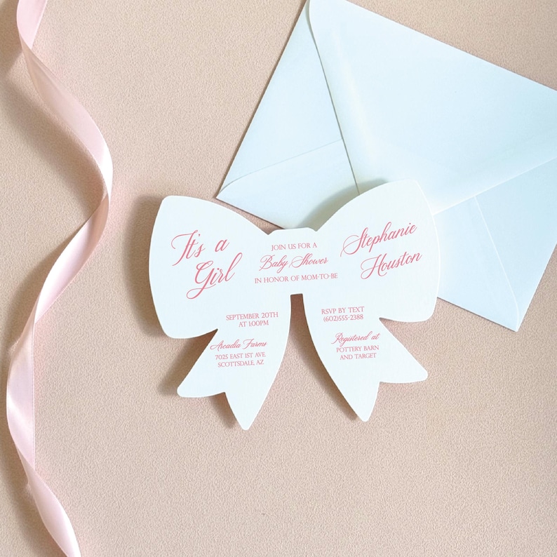 Pink Bow Baby Shower Invitation for Girl Baby Shower Invite Coquette ...