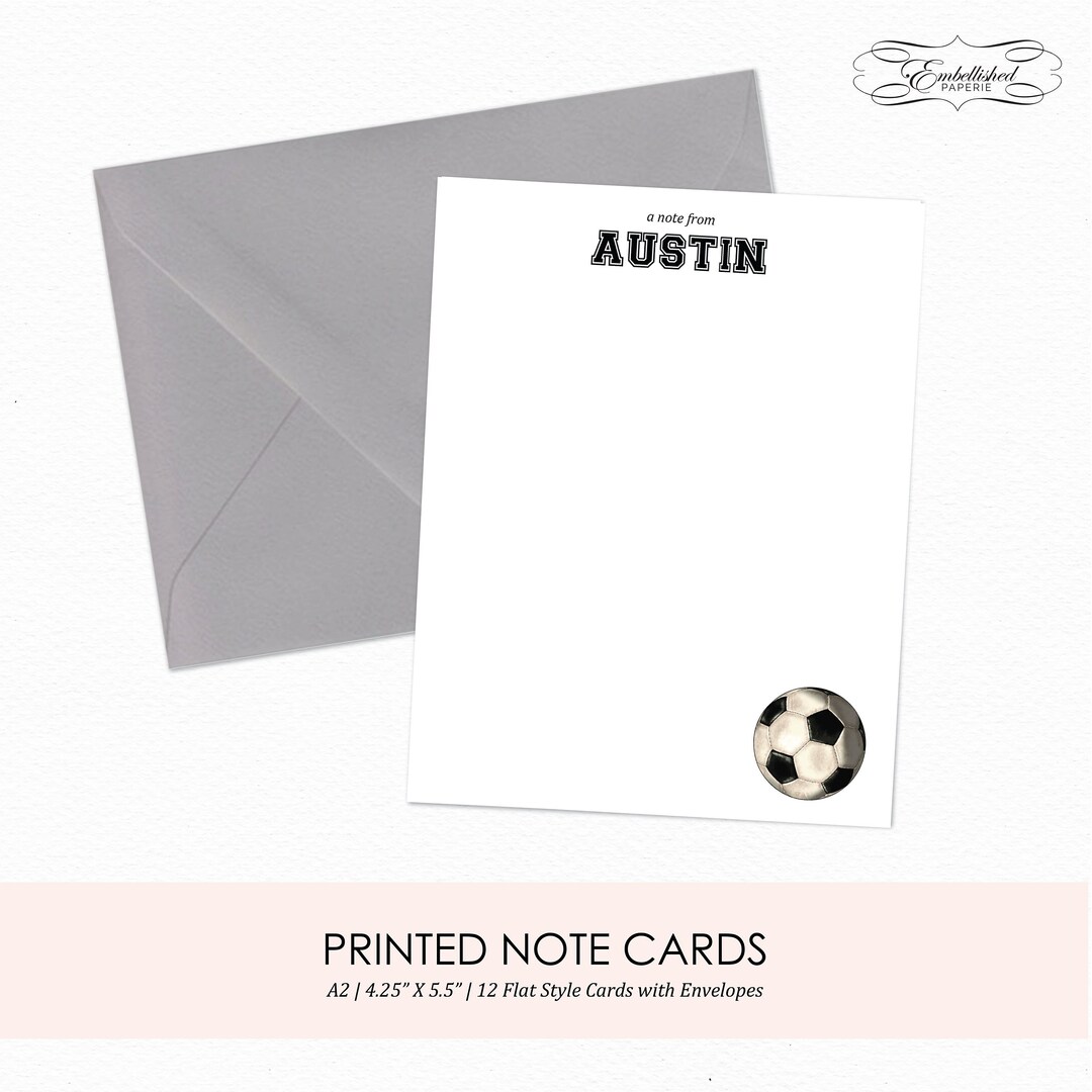 Personalized Soccer Stationery Set for Boys Stationary Custom Note Card ...