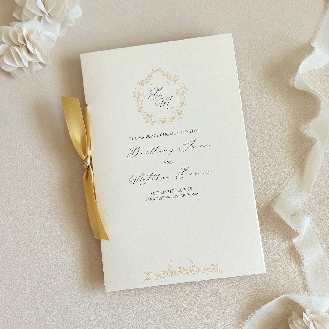 Gold Wedding Program Booklet With Ribbon Elegant Wedding Ceremony ...