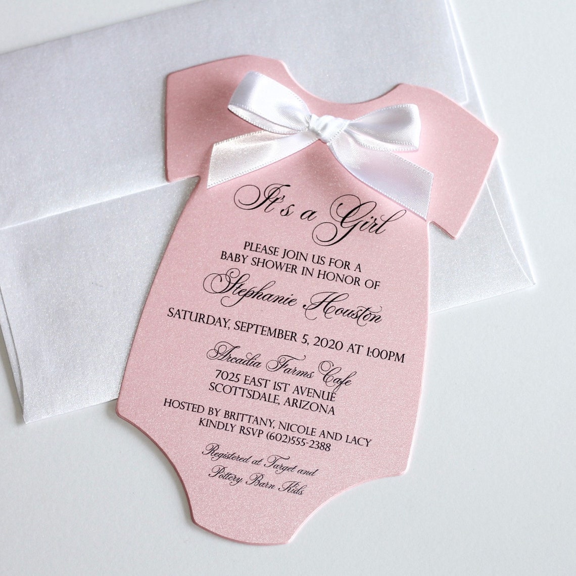 Baby Girl Shower Invitation Light Pink Invitation Bow Baby | Etsy