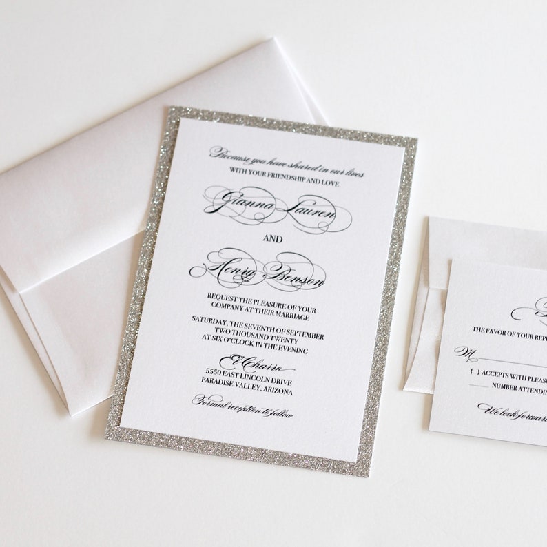 Silver Glitter Wedding Invitation Modern Wedding Elegant - Etsy