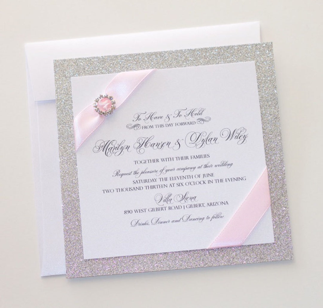 Silver Glitter Wedding Invitation Vintage Wedding Invitation - Etsy