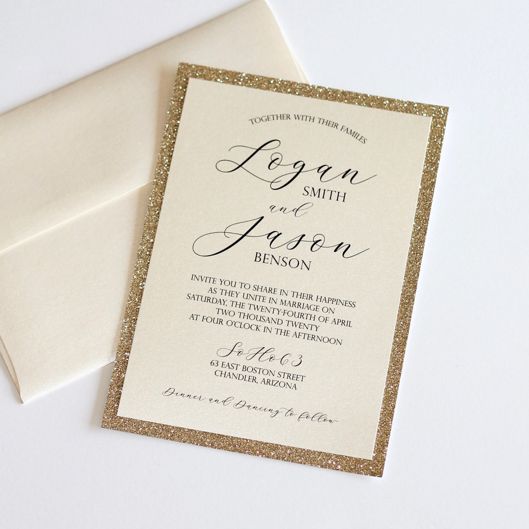 Gold Glitter Wedding Invitation Modern Wedding Card Elegant Wedding ...
