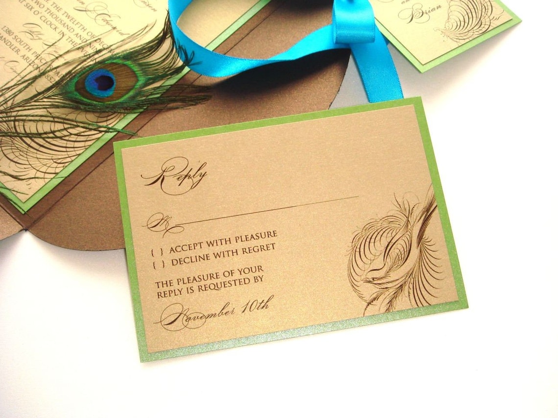 Victoria Peacock Wedding Invitation Sample Peacock Feather - Etsy