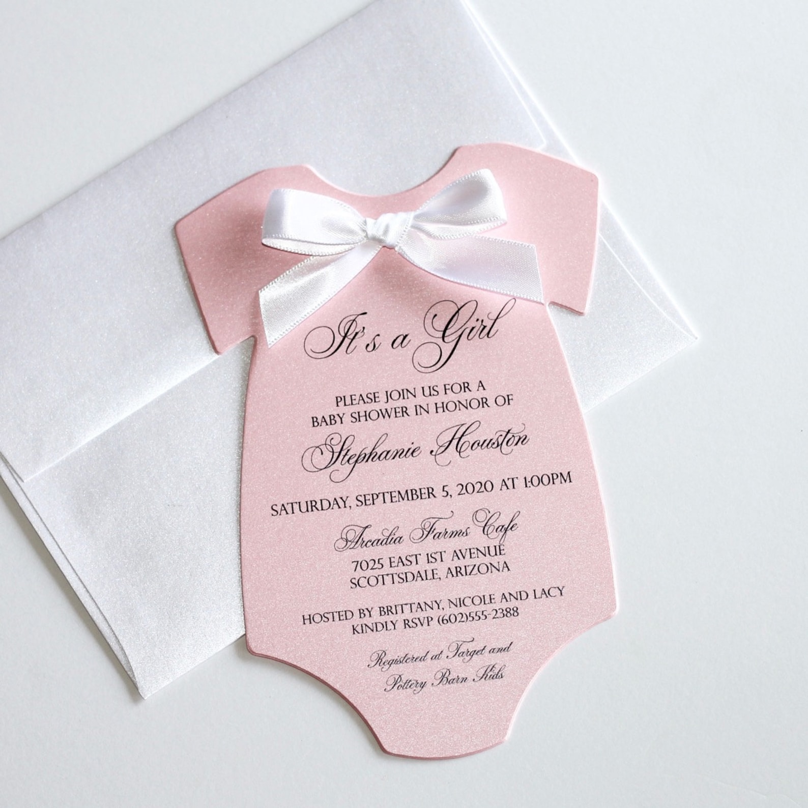 Baby Girl Shower Invitation Light Pink Invitation Bow Baby | Etsy